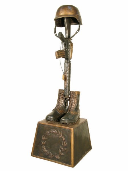 Battle Cross Boots War Memorial Bronze Military Sculpture | Statue.com