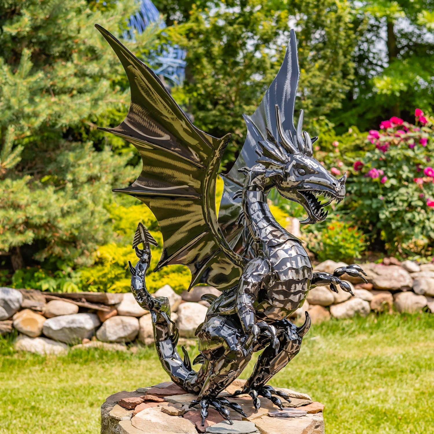 Ferocious Metal Dragon Statue Iron Sculpture 44" Tall | Statue.com